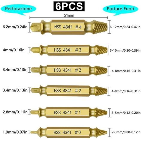 Mandrin de perceuse 6pcs Kit d'extracteur de vis cassé Kit d'extracteur ...
