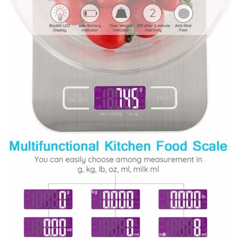 Balance de cuisine électronique rechargeable USB 10kg / 1g, balance de ...