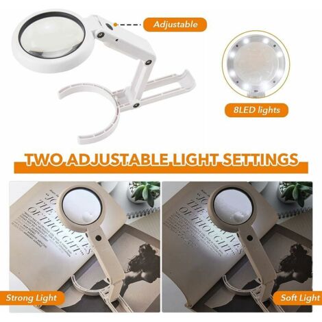Loupe eclairante à Main sur Pied 5X 11X avec lumière 8 LED, loupe de ...