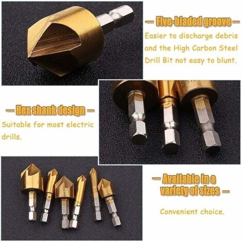 Forets Chanfrein,Fraises à Surfacer,Tête à Chanfreiner Outils, 6 PCS 1/ ...