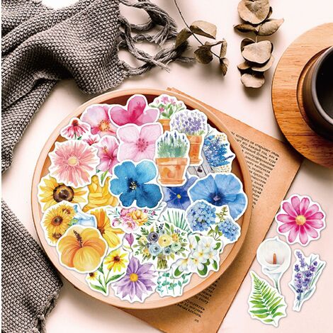 Lot de 60 Pièces Autocollants de Fleurs Mignonnes Stickers Fleur ...