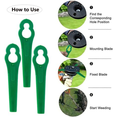 SHINING HOUSE 120pcs Lames en Plastique de Rechange pour Coupe Bordure Lame de Tondeuse à Gazon ...