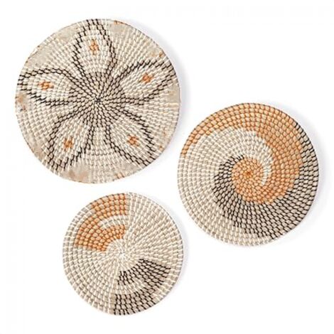 Decoration Murale - Pack 3 Paniers Mural Faits Main en Rotin - Deco ...