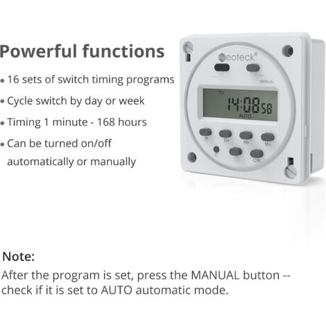 12V 16A Prise Programmateur Digital à 16 Programmes Horloge Programmable Minuteur Prise ...