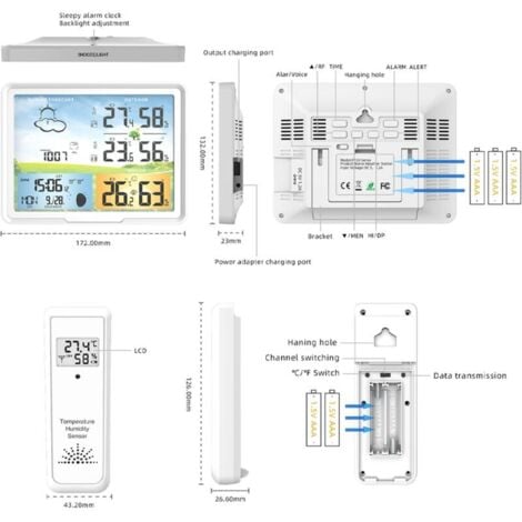 Station météo sans fil avec 2 capteurs extérieurs, Horloge radio Réveil intérieur et extérieur ...