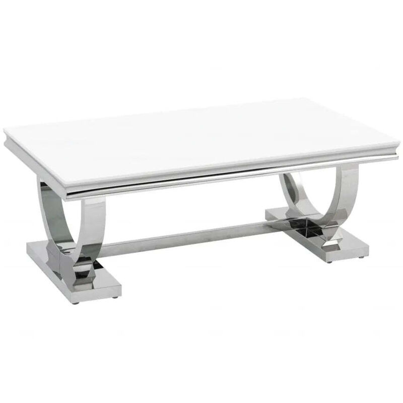 Table Basse Omega Chrome plateau verre marbré blanc 120x70 cm