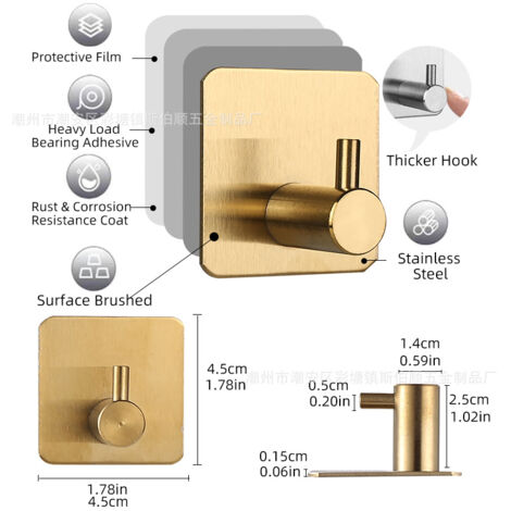 Crochet collant sans poinçon crochet simple-14cm carré-or-4PCS