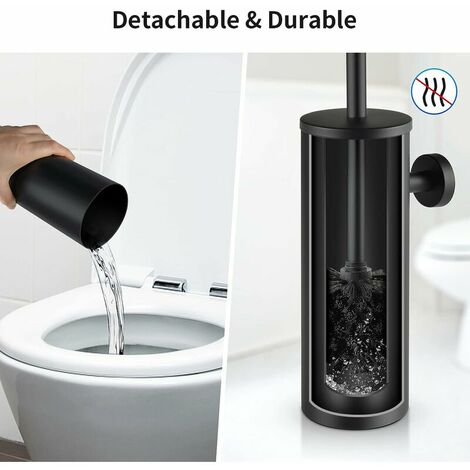 Ahlsen Brosse WC Acier Inoxydable 304 , Brosse de Toilette et Support Noir Givré,avec Couvercle ...