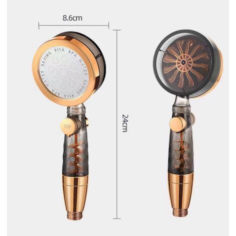 Ahlsen Pommeau de douche à trois positions, pomme de douche turbo avec bouton d'arrêt, doré