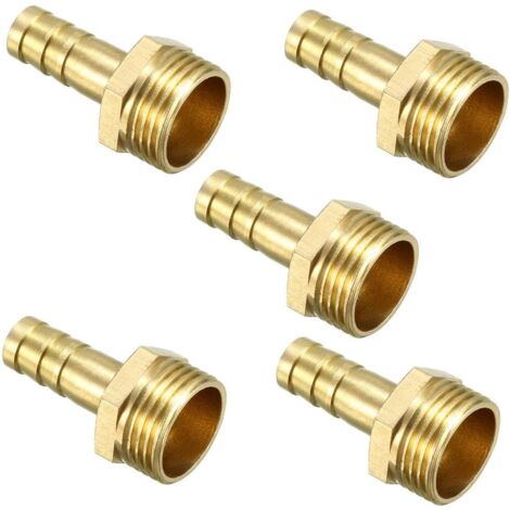 Ahlsen 5pcs Raccord cannelé tuyau en laiton 8mm barbelé x 3/8 PT mâle Adaptateur connecteur