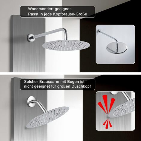 Ahlsen Bras de douche tube rond J en acier inoxydable 304 avec fonction ...