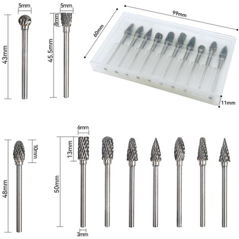 AHLSEN 10 Pièces Jeu de Fraises en Carbure de Tungstène, Fraises Rotatives pour Outils ...