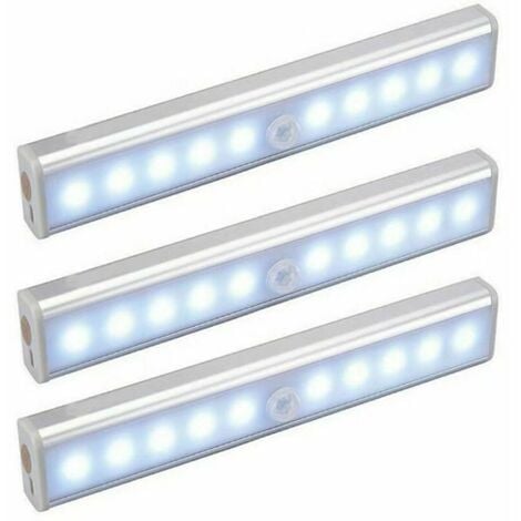 Set of 3 10 LED Lights, Wireless, USB Rechargeable, Magnetic, Motion ...