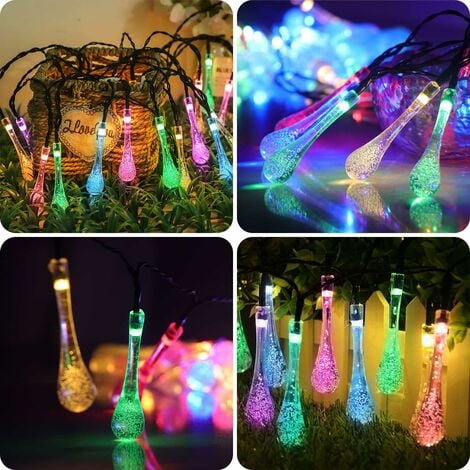 Solar Water Drop String Lights, 50 LED 9.5m Colorful Solar String ...
