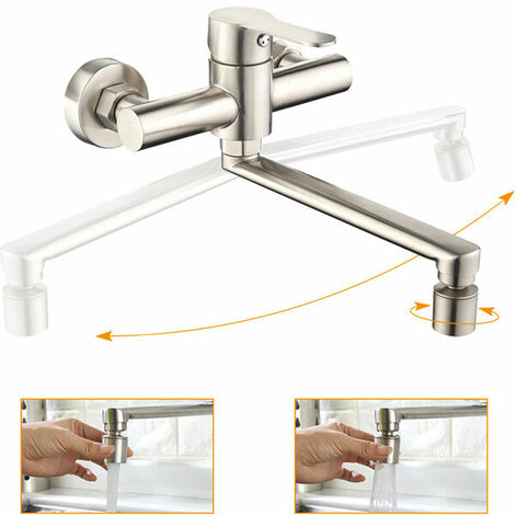 Wall-mounted kitchen mixer with 2 nozzles to choose from. 360° rotating ...