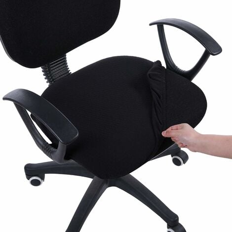 Stretch Jacquard Office Computer Chair Seat Covers Removable Washable Dustproof Seat Cushion Protectors for Office Chairs Black