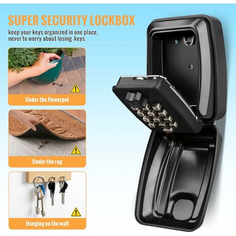 Secure outdoor key box, large wall mounted key box with 12 digit code
