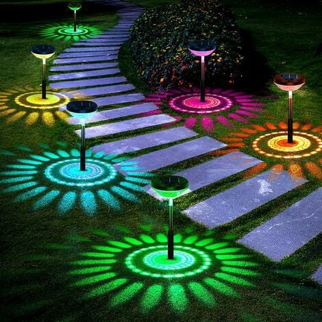 4 Pack Solar Powered Path Lights Color Changing Warm White LED Solar Outdoor Lights IP67 Waterproof Solar Street Lights Solar Garden Lights for