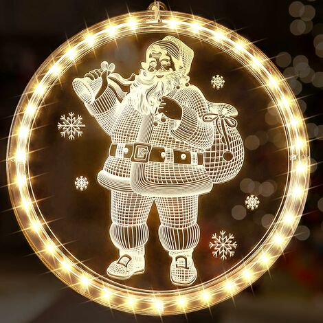 Lighted Santa Window Ornament, Oversized LED Window, Hanging Christmas ...