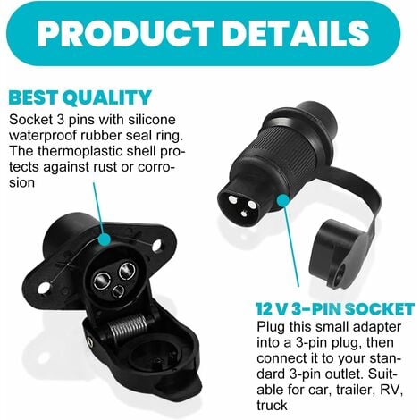 Trailer Socket and Trailer Socket, 4 Pieces Male Female 3 Pin Connector ...