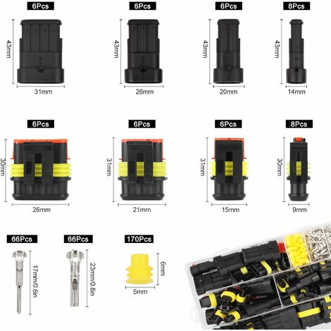 352 Pieces Waterproof Connectors Kit, Automotive Connector 1/2/3/4 Pin ...