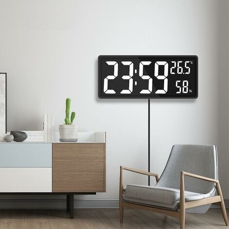 LED Digital Wall Clock, Large Digits Display, White Indoor Office