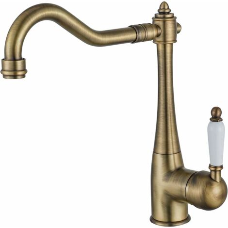 Vintage Brass Kitchen Faucet, 360° Swivel Antique Kitchen Tap, High ...