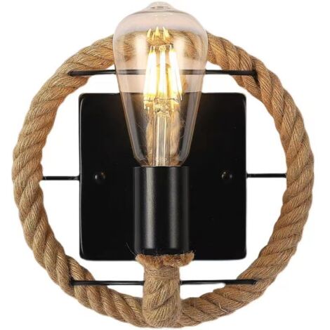 American Retro Hemp Rope Wall Lamp Industrial Iron Lamp for Bar Attic ...