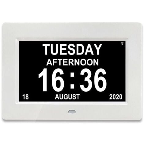 Inch LCD Digital Calendar Date and Time Clock for Parents (White)