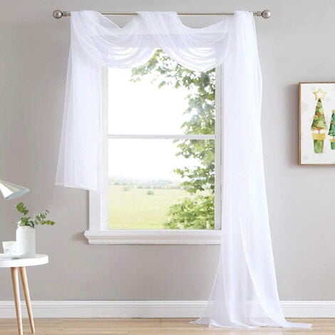 White Sheer Window Scarves 216 Inch Extra Long Soft Voile Textured Canopy Bed Scarf Curtains for