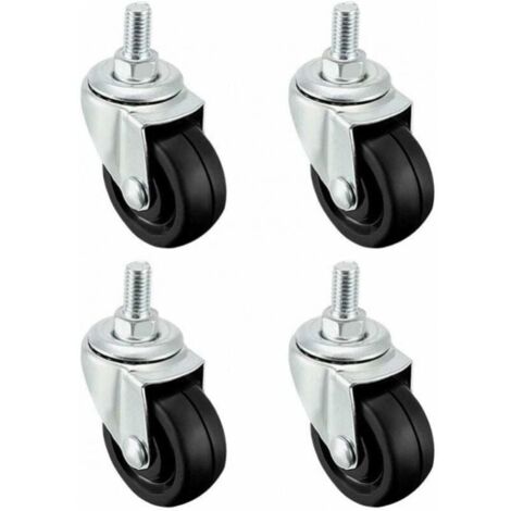 1.5 inch solid rubber swivel casters, M8 x 15 mm thread, black, 4 ...