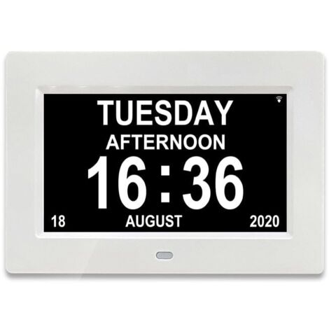 7-inch digital clock with calendar, date and time, all in one, white ...