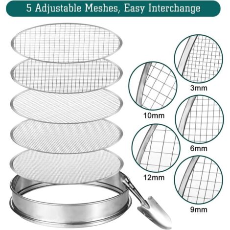 Round Garden Sieve 30cm with 5 Interchangeable Inserts - Stainless ...