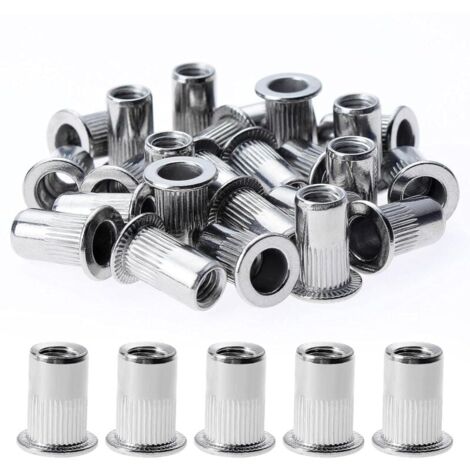 150pcs Threaded Flat Head Rivet Nuts, M4 Stainless Steel Rivet Nuts with Thread, Various Plastic ...