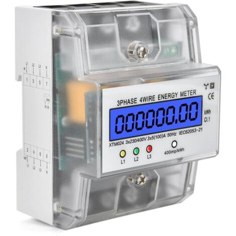 4 Wire 3 Phase Electric Meter Calibrated 230/400V 5-100A Three Phase ...