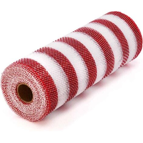 10 Inch x 10 Yards Roll, Red and White Striped Wire Mesh Ribbon for ...