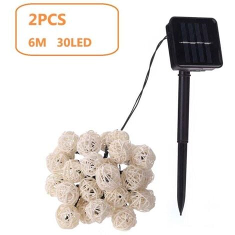 Set of 2 6m Natural Solar Garland 30 Balls IP44 - MUMU Gold Rattan ...