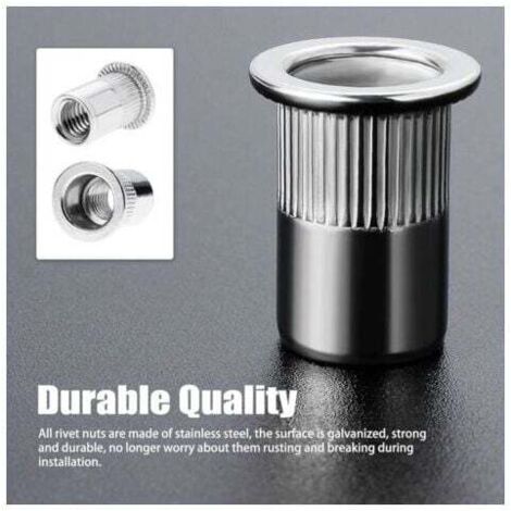 (12 mm × 15 mm) 100 pieces M6 flat head threaded rivet nuts, stainless ...