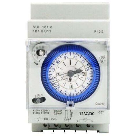 Analogue timer with synchronous motor and daily program, timer, 12VAC ...