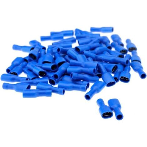 100pcs Blue Flat Electrical Terminals Insulated Female Crimp Connectors ...