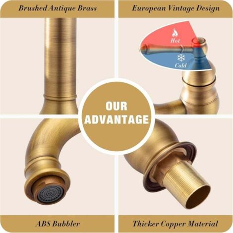 Retro Brass Bathroom Faucet High, Antique Basin Mixer Tap with Spout ...