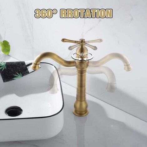 Retro Brass Bathroom Faucet High, Antique Basin Mixer Tap with Spout ...