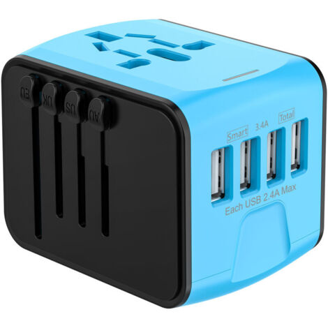 Reiseadapter, Universaladapter mit 4 USB-Anschlüssen und AC-Buchse ...