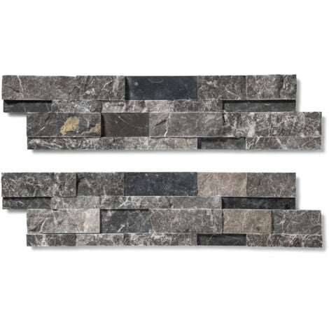 Parement Pierre Naturelle Marbre brut/adouci - 60x15x1,5-2,5 cm - Gris Noir (vendu par plaque de ...