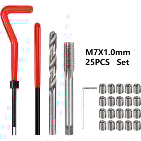 25 Pièces Kit Reparation Filetage, M7 Kit De Réparation De Filetage Filet Rapporté Kit De ...