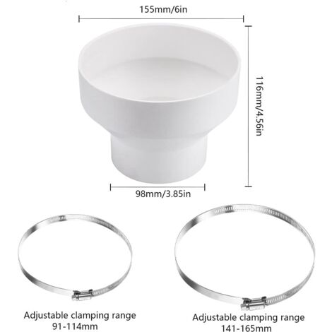 Réducteur de Conduits 150mm à 100mm en ABS Avec 2 colliers en acier ...