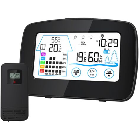 Station météo radio avec capteur extérieur, horloge radio numérique DCF, thermomètre hygromètre ...