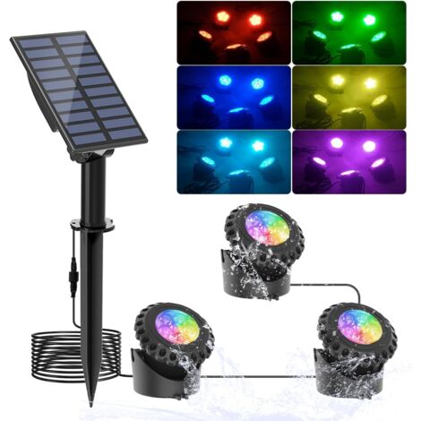 Lumières LED Submersible Solaire, 2 Modes Spot Piscine RGB, 5.5V Changement de Couleur Éclairage ...