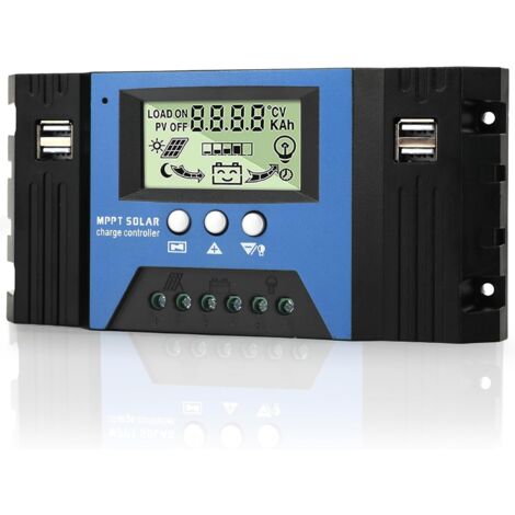 100A Contrôleur de charge solaire MPPT 12V / 24V avec double port USB, contrôleur de charge de ...