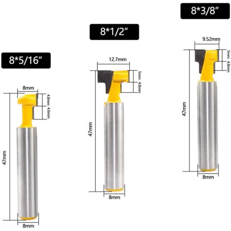 3 PCS T-Track Routeur à Rainure,Fraise à Rainure en T Queue ,Fraise en ...